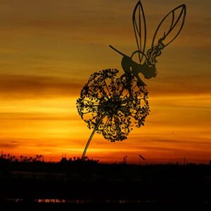 BLUWTE Garden Fairy Decoration Stake Fairy Dancing with Dandelion Metal Fairy Stick Garden Miniature Sculptures Lawn Landscape Sculpture Decoration (B)