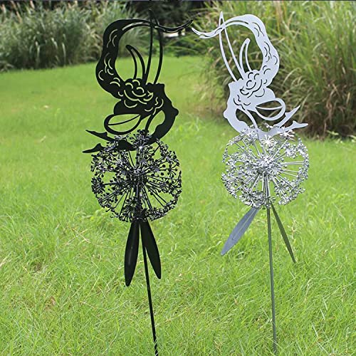 BLUWTE Garden Fairy Decoration Stake Fairy Dancing with Dandelion Metal Fairy Stick Garden Miniature Sculptures Lawn Landscape Sculpture Decoration (B)