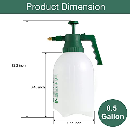 Futone 0.5 Gallon Hand Held Garden Sprayer Water Pump Pressure Sprayers for Lawn and Garden - (2.0L White)