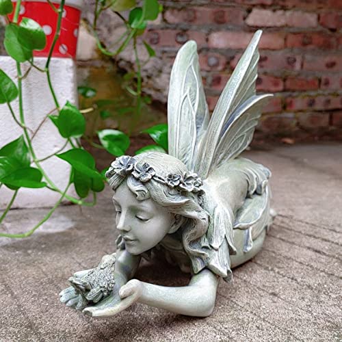 Fianmy Fairy Outdoor Garden Decor Statues, Outdoor Fairy Statue Art Garden Cemetery Decorations Statue for Patio, Lawn, Yard Decoration, Housewarming Garden Unique Gift