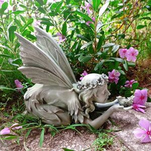 Fianmy Fairy Outdoor Garden Decor Statues, Outdoor Fairy Statue Art Garden Cemetery Decorations Statue for Patio, Lawn, Yard Decoration, Housewarming Garden Unique Gift