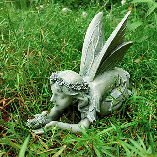 Fianmy Fairy Outdoor Garden Decor Statues, Outdoor Fairy Statue Art Garden Cemetery Decorations Statue for Patio, Lawn, Yard Decoration, Housewarming Garden Unique Gift