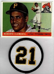 roberto clemente hof 1955 topps rookie rc #164 with #21 embroidered patch pittsburgh pirates reprint – baseball card