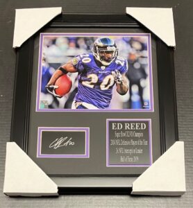 ed reed baltimore ravens engraved autographed reprint plate framed 8×10 photo