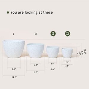 La Jolie Muse Flower Pots Outdoor Garden Planters, Indoor Plant Pots W/ Drainage Holes, Speckled White (8.6 + 7.5 Inch)