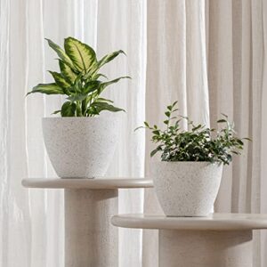 La Jolie Muse Flower Pots Outdoor Garden Planters, Indoor Plant Pots W/ Drainage Holes, Speckled White (8.6 + 7.5 Inch)