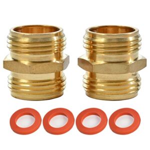 2 pack 3/4 inch brass garden hose adapter male to male quick connector