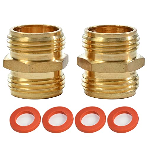 2 Pack 3/4 Inch Brass Garden Hose Adapter Male to Male Quick Connector