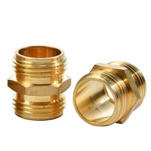 2 Pack 3/4 Inch Brass Garden Hose Adapter Male to Male Quick Connector