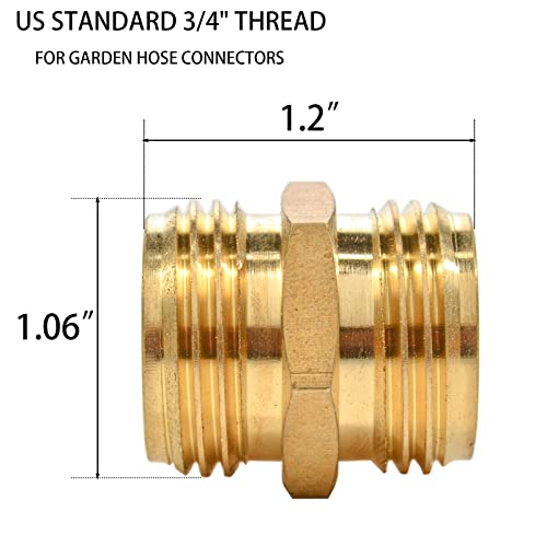 2 Pack 3/4 Inch Brass Garden Hose Adapter Male to Male Quick Connector