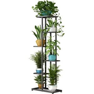 linzinar plant stand metal 6 tier 7 potted multiple flower pot holder shelf indoor outdoor planter display shelving unit for patio garden corner balcony living room dark grey