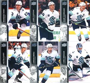 2021-22 upper deck series 2 seattle kraken veteran team set of 6 cards: chris driedger(#398), jordan eberle(#399), haydn fleury(#400), mark giordano(#401), jamie oleksiak(#402), brandon tanev(#403) – gotbaseballcards