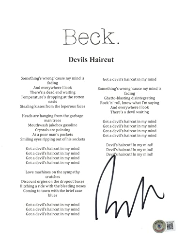 Beck Hansen Signed Autographed Devils Haircut Song Lyric 8.5x11 Page Beckett COA