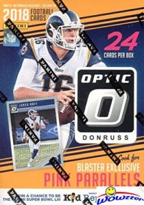 2018 donruss optic nfl football exclusive factory sealed retail box! look for rookies & autographs of baker mayfield, saquon barkley, sam darnold, josh rosen, sony michel & more! wowzzer!