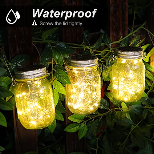 Mlambert Mason Jar Solar Lights 30 LEDs, 6 Pack Hanging Solar Lights Outdoor, Waterproof Fairy Lights Solar Lanterns for Patio Garden, Hangers and Jars Included- Warm White