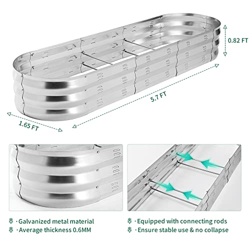 POTEY Galvanized Raised Garden Bed 2Pcs, Metal Planter Boxes Outdoor for Vegetables Flowers Herb, Oval Large Planter Raised Beds Kit with Weed Barrier Fabric and Soil Ventilation Holes (5.7L*1.7W FT)