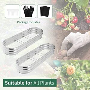 POTEY Galvanized Raised Garden Bed 2Pcs, Metal Planter Boxes Outdoor for Vegetables Flowers Herb, Oval Large Planter Raised Beds Kit with Weed Barrier Fabric and Soil Ventilation Holes (5.7L*1.7W FT)