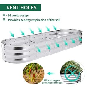 POTEY Galvanized Raised Garden Bed 2Pcs, Metal Planter Boxes Outdoor for Vegetables Flowers Herb, Oval Large Planter Raised Beds Kit with Weed Barrier Fabric and Soil Ventilation Holes (5.7L*1.7W FT)