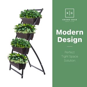 KHOMO GEAR Vertical Garden Planter Balcony Garden Outdoor 4 Tier Raised Bed Box with Stacking Planters Indoor Patio Tower for Plants Vegetables Flowers & Herbs