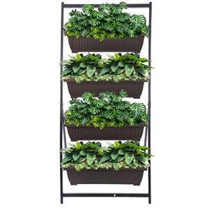 KHOMO GEAR Vertical Garden Planter Balcony Garden Outdoor 4 Tier Raised Bed Box with Stacking Planters Indoor Patio Tower for Plants Vegetables Flowers & Herbs