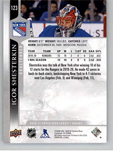 2020-21 Upper Deck Series 1 Hockey #123 Igor Shesterkin New York Rangers Official UD NHL Trading Card