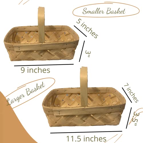 BERT'S GARDEN Farm Stand Nesting Baskets with Handles, Produce Baskets, Natural Wooden Baskets, Use as a Planter, Make Gift Baskets 2 Pack