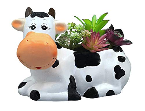 Sixdrop Cow Planter Pot - 9" - Cow Print Party Decoration - Cow Stuff Garden Backyard Flower Ceramic Succulent Planter - UFO Cow Theme Decoration La Vaca