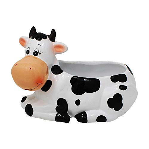 Sixdrop Cow Planter Pot - 9" - Cow Print Party Decoration - Cow Stuff Garden Backyard Flower Ceramic Succulent Planter - UFO Cow Theme Decoration La Vaca