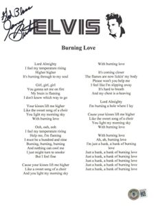 james burton signed elvis presley burning love lyric sheet 8.5×11 beckett coa