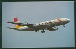 air hong kong airline boeing b-707 jet airplane kai tak airport postcard