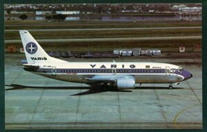 varig south america boeing 737 jet commercial airplane rio de janeiro international airport postcard