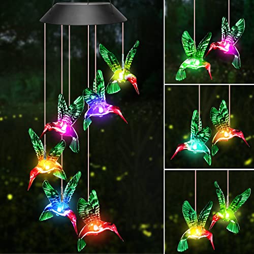 Winzwon Gifts for Mom Mothers Day from Daughter Solar Hummingbird Wind Chimes Outdoor Mobile Hang Garden Patio Porch Birthday Gifts for Grandma Women