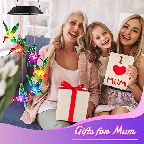 Winzwon Gifts for Mom Mothers Day from Daughter Solar Hummingbird Wind Chimes Outdoor Mobile Hang Garden Patio Porch Birthday Gifts for Grandma Women