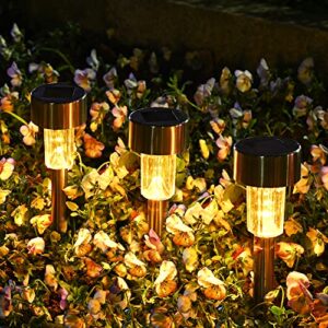 solpex 12 pack solar outdoor lights pathway, stainless steel solar lights outdoor waterproof,led landscape lighting solar walkway lights for landscape/patio/lawn/yard/driveway-warm white