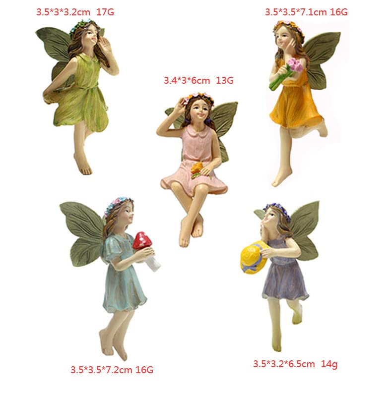 Flower Fairy Pixie Miniature Garden Fairies Statue Figurines Resin Garden Ornaments Micro Landscape Home Garden Lawn Yard Decorations (A)