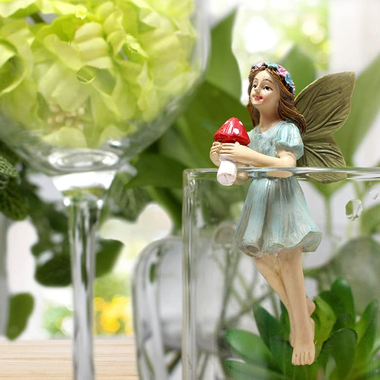 Flower Fairy Pixie Miniature Garden Fairies Statue Figurines Resin Garden Ornaments Micro Landscape Home Garden Lawn Yard Decorations (A)