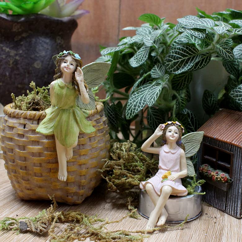 Flower Fairy Pixie Miniature Garden Fairies Statue Figurines Resin Garden Ornaments Micro Landscape Home Garden Lawn Yard Decorations (A)