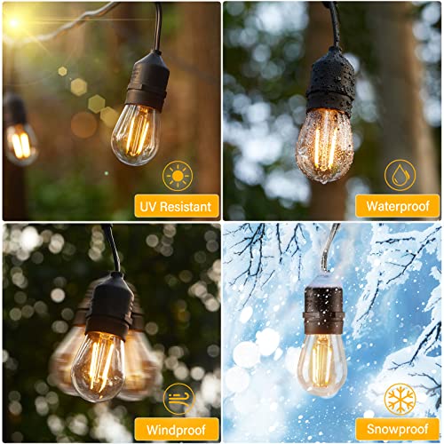 Minetom Outdoor String Lights, 48FT Patio Lights with 15 Shatterproof LED Bulbs, UL Listed Commercial Grade Strand, IP65 Waterproof Hanging Lights for Outside Deck Backyard Garden Party, Warm White