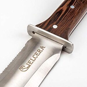 CIELCERA 12" Hori Hori Garden Knife with Free Diamond Sharpening Rod, Stainless Steel Blade with Protective Handguard and Full Tang Handle, Comes with Thick Sheath and Gift Box