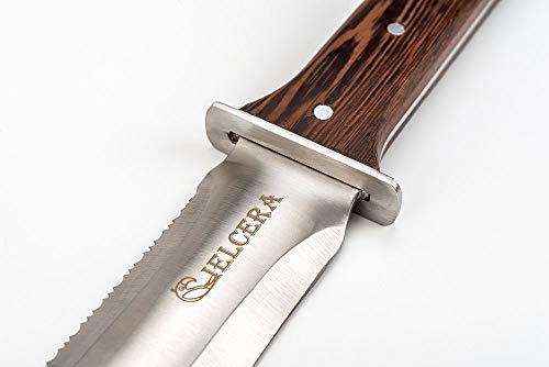 CIELCERA 12" Hori Hori Garden Knife with Free Diamond Sharpening Rod, Stainless Steel Blade with Protective Handguard and Full Tang Handle, Comes with Thick Sheath and Gift Box