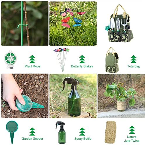 Garden Tools Set Gardening Gifts Tools, Heavy Duty Aluminum Hand Tool with Non-Slip Ergonomic Handle, Including Garden Tote Gloves Hand Rake Weeder Trowel Cultivator Transplanter Pruner Kneeling Pad