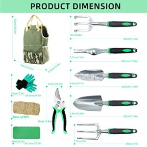 Garden Tools Set Gardening Gifts Tools, Heavy Duty Aluminum Hand Tool with Non-Slip Ergonomic Handle, Including Garden Tote Gloves Hand Rake Weeder Trowel Cultivator Transplanter Pruner Kneeling Pad