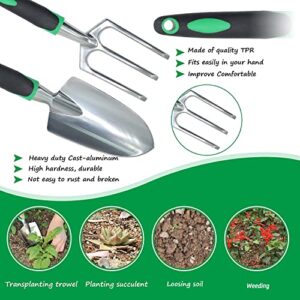 Garden Tools Set Gardening Gifts Tools, Heavy Duty Aluminum Hand Tool with Non-Slip Ergonomic Handle, Including Garden Tote Gloves Hand Rake Weeder Trowel Cultivator Transplanter Pruner Kneeling Pad