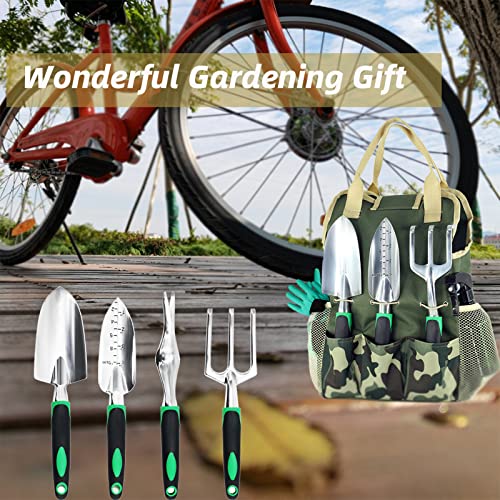 Garden Tools Set Gardening Gifts Tools, Heavy Duty Aluminum Hand Tool with Non-Slip Ergonomic Handle, Including Garden Tote Gloves Hand Rake Weeder Trowel Cultivator Transplanter Pruner Kneeling Pad