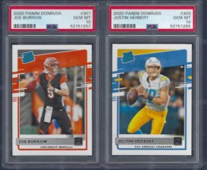 psa 10 joe burrow & justin herbert 2 card rookie lot donruss graded psa gem mint 10 nfl superstar young quarterbacks