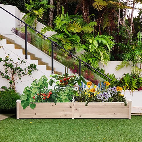 Betterland 8 FT Wooden Raised Garden Bed Outdoor Elevated Flower Planter Box Kit for Vegetables Fruits Herb Grow Yard Gardening, Natural