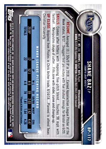 2019 BOWMAN PROSPECTS #BP-117 SHANE BAZ RAYS BASEBALL MLB