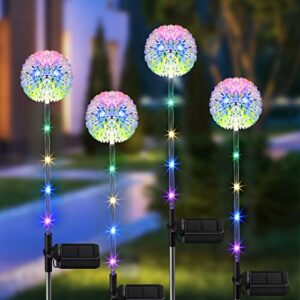 bonlion solar garden lights outdoor, 4 pack dandelion solar outdoor lights decorative with colorful string lights, upgraded waterproof solar garden decor for yard, patio, landscape decoration