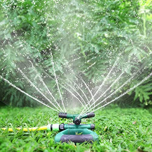 LAOZHOU Sprinkler Water Sprinklers for Lawn Yard and Garden Large Coverage Area Oscillating Hose 360 Degree Rotating Sprinkler Irrigation System (Green) (LS-2022)