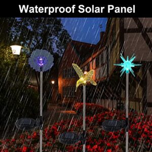 Glintoper 6 Pack Solar Garden Stake Lights Outdoor, Solar Butterfly Figurine Lights, Multi-Color Changing LED Landscape Lighting, Sparkling Star Flower Hummingbird Dragonfly Bee for Patio Yard Pathway